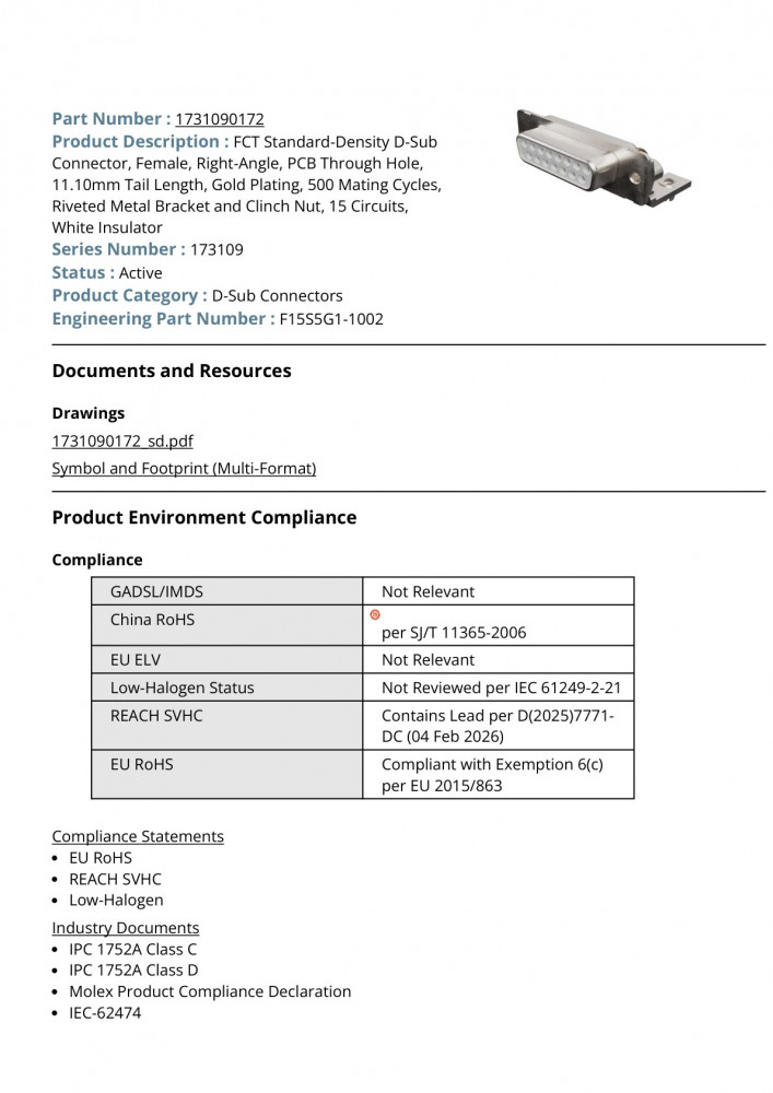 MOLEX 1731090172 drawing page 1