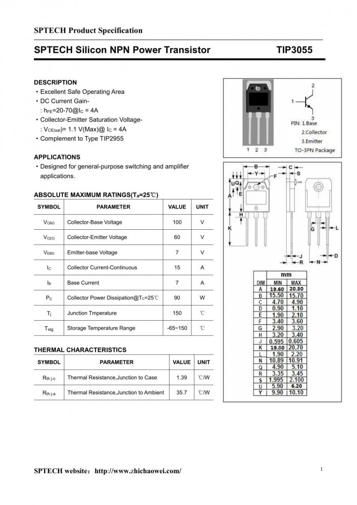 TIP3055 datasheet page 1
