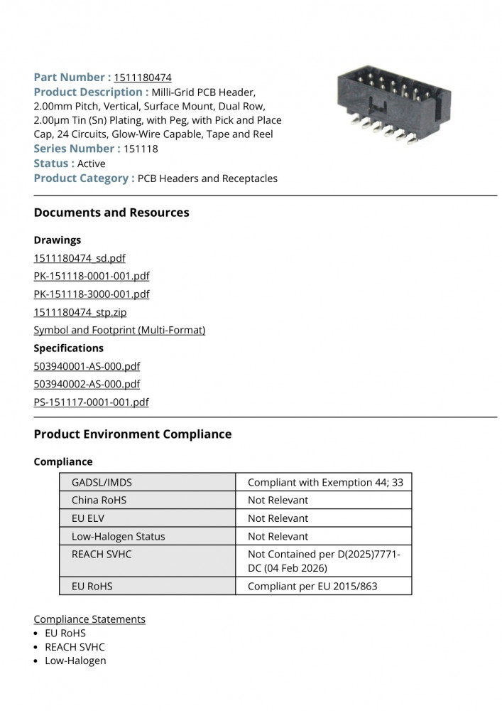 MOLEX 1511180474 product specification page 1