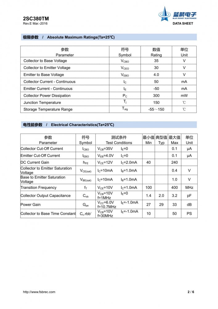 2SC380TM-Y datasheet page 2