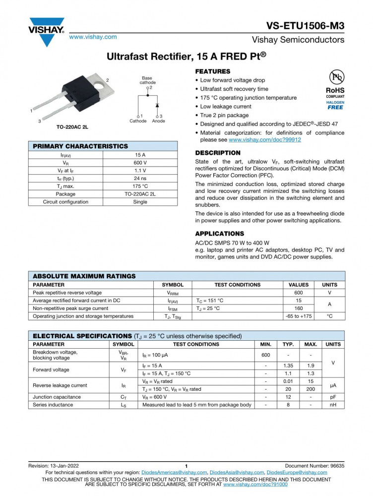 VS-ETU1506-M3 datasheet page 1