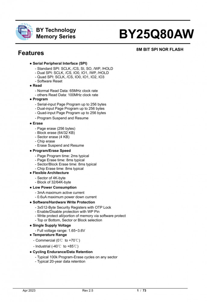 BY25Q80AW datasheet page 1