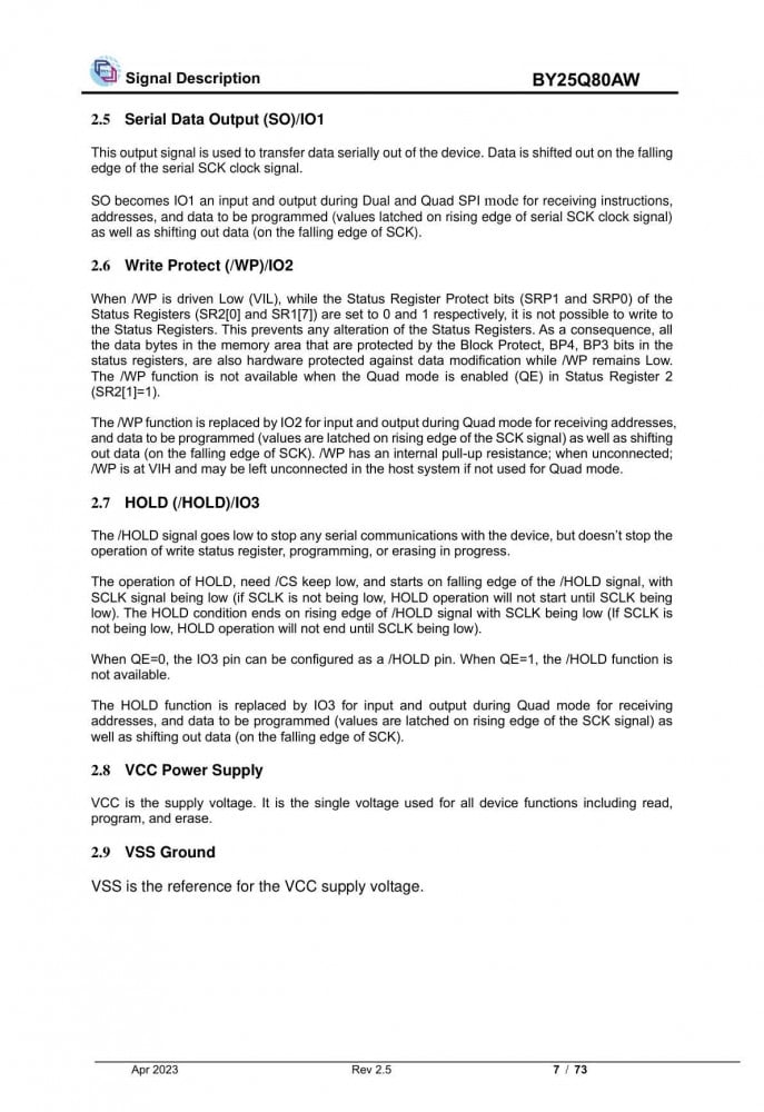 BY25Q80AW datasheet page 7