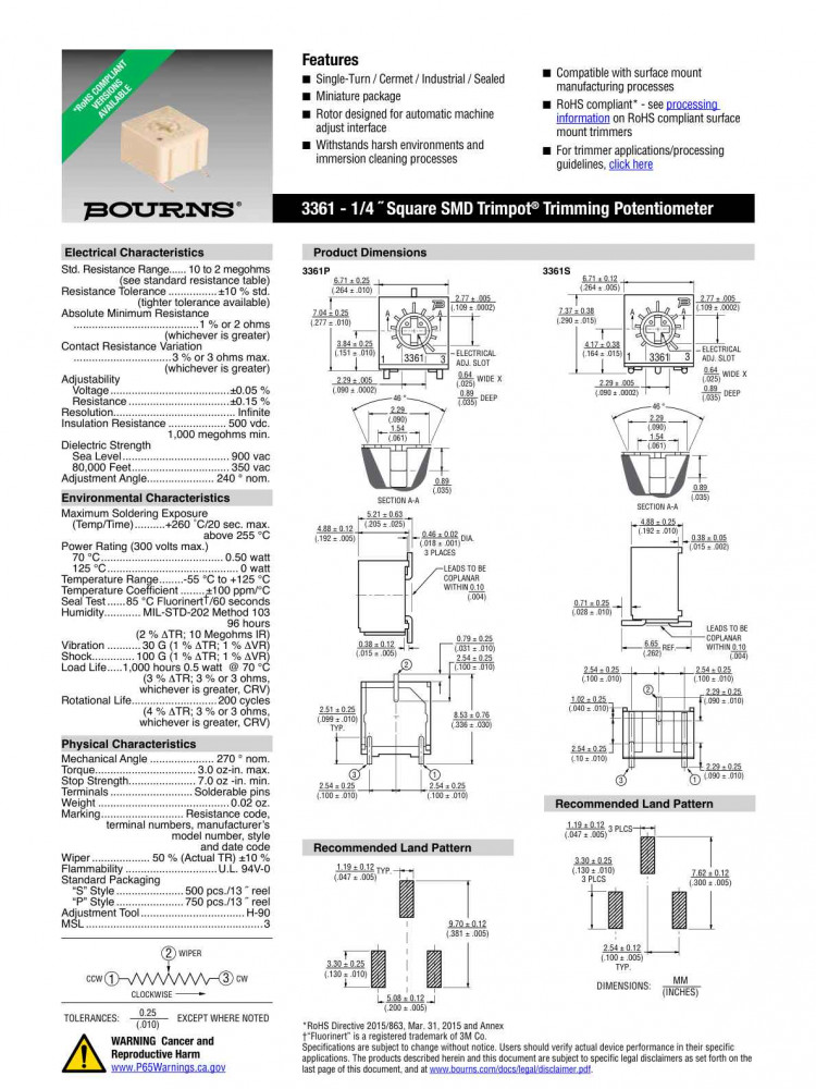BOURNS 3361P datasheet page 1
