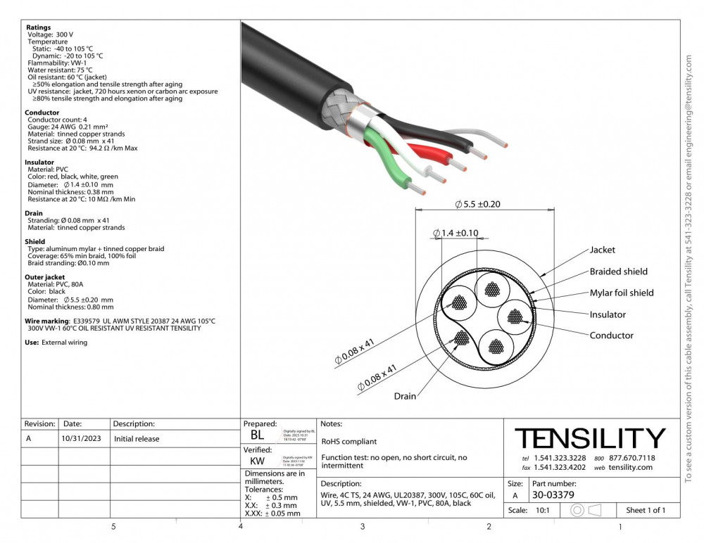 Tensility 30-03379 cable specification drawing