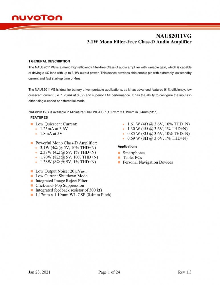 NAU82011VG datasheet page 1