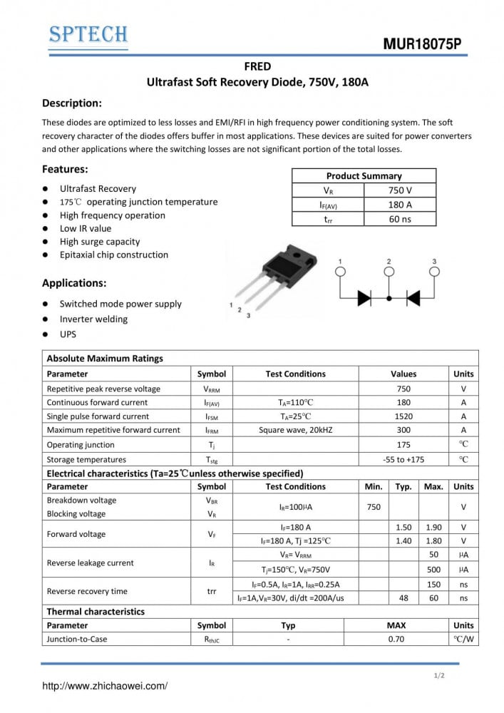 MUR18075P datasheet page 1