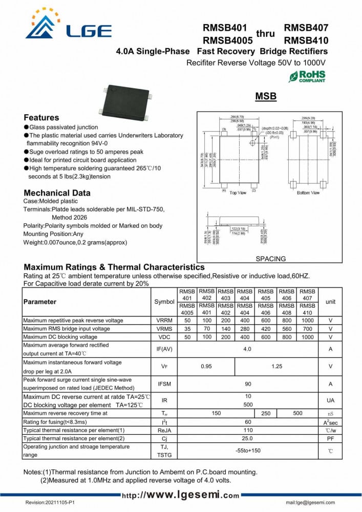 LGE RMSB410 datasheet page 1