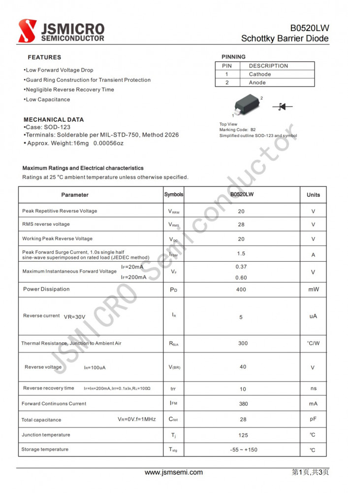 B0520LW datasheet page 1