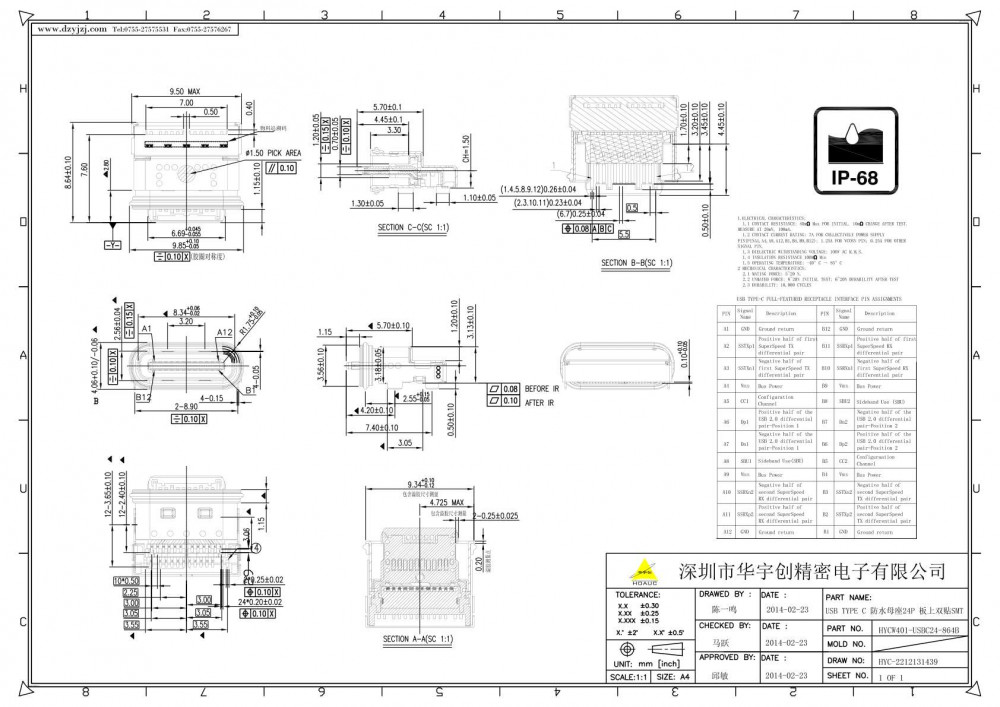 HYCW401-USBC24-864B technical drawing page 1