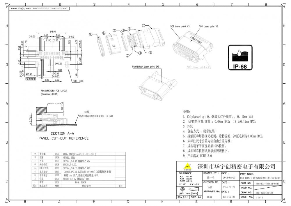 HYCW401-USBC24-864B technical drawing page 2