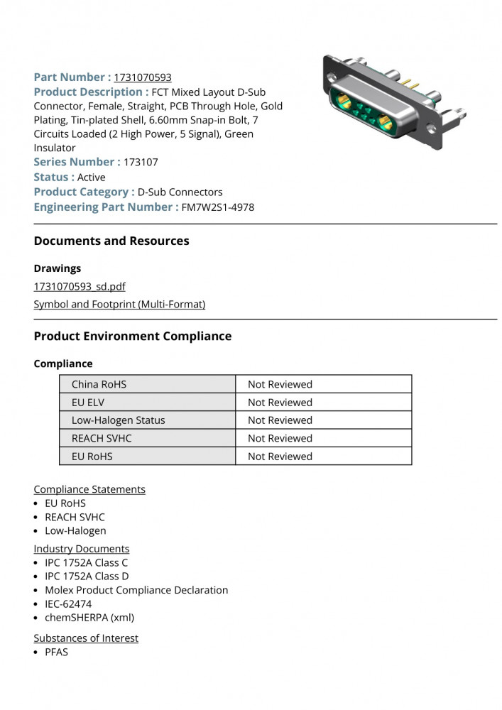 MOLEX 1731070593 technical drawing page 1