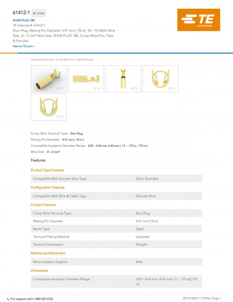 TE Connectivity 61412-1 technical document page 1