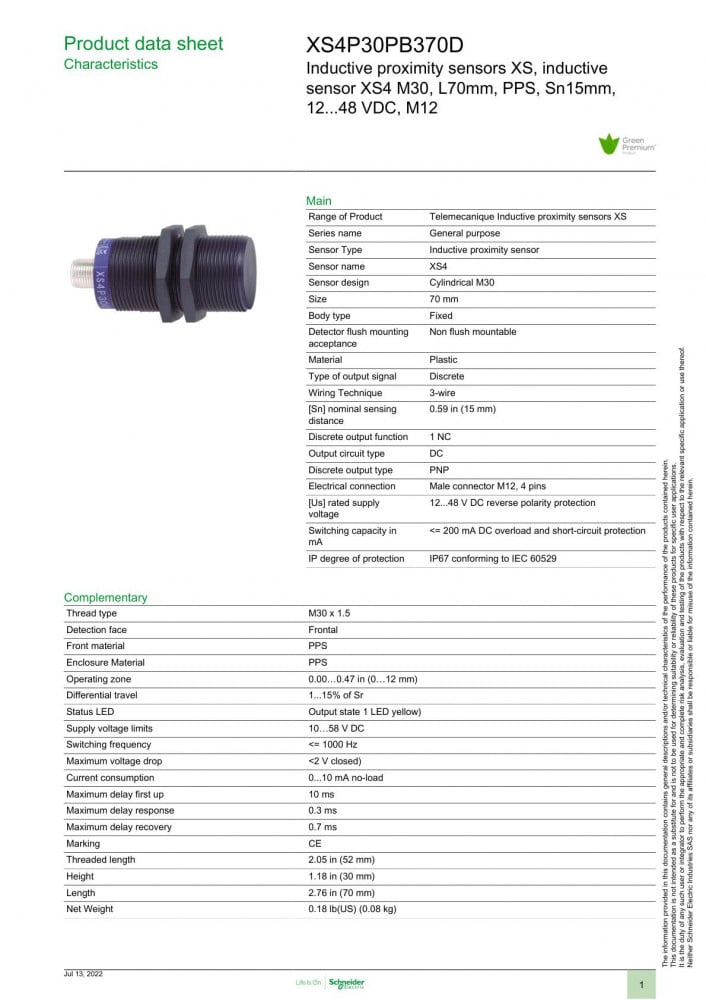 XS4P30PB370D technical document page 1