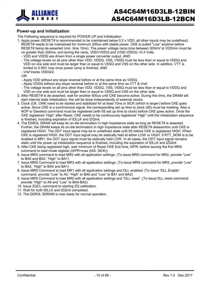 AS4C64M16D3LB-12BIN datasheet page 10