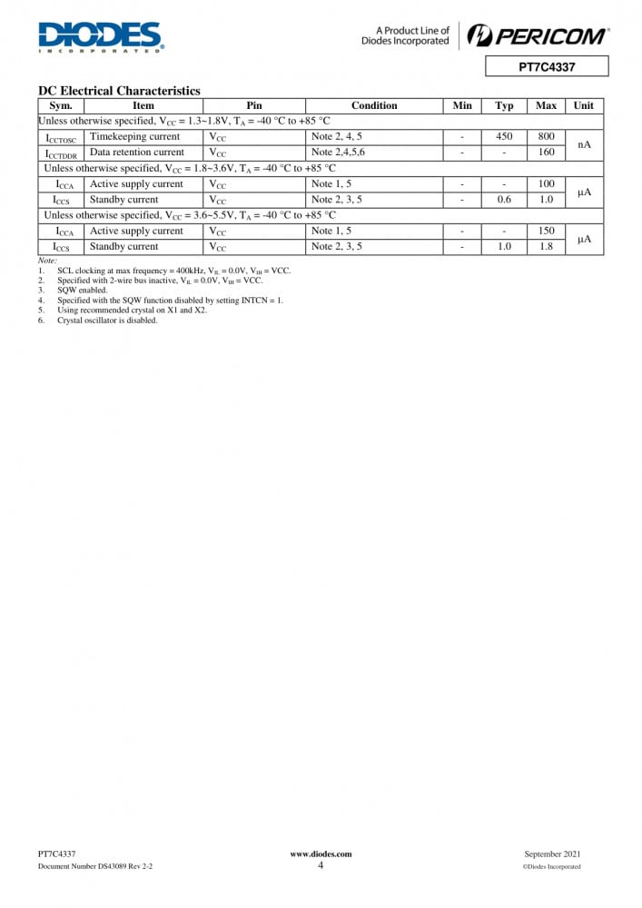 PT7C4337 datasheet page 4