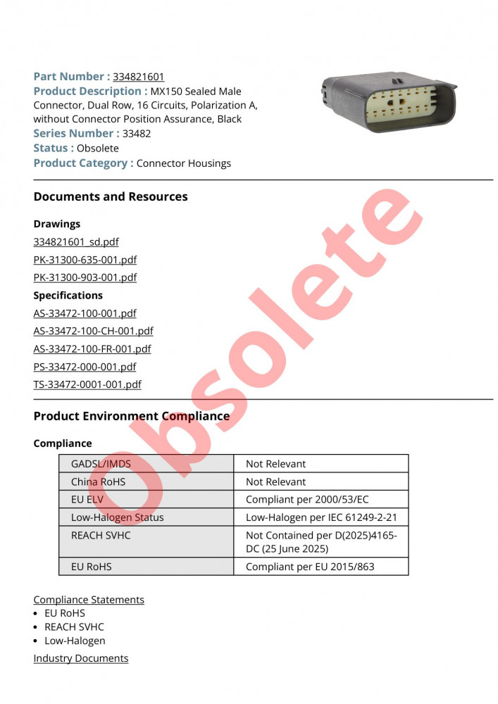 MOLEX 334821601 product document preview, page 1