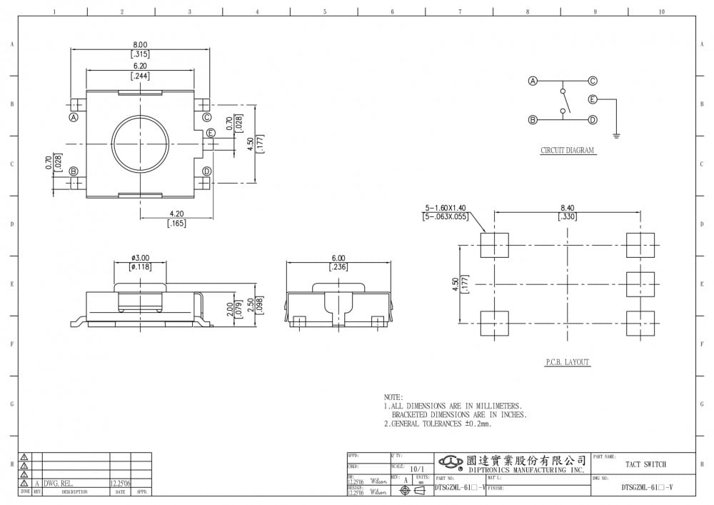 DTSGZM-61N-V-T/R technical document page 1