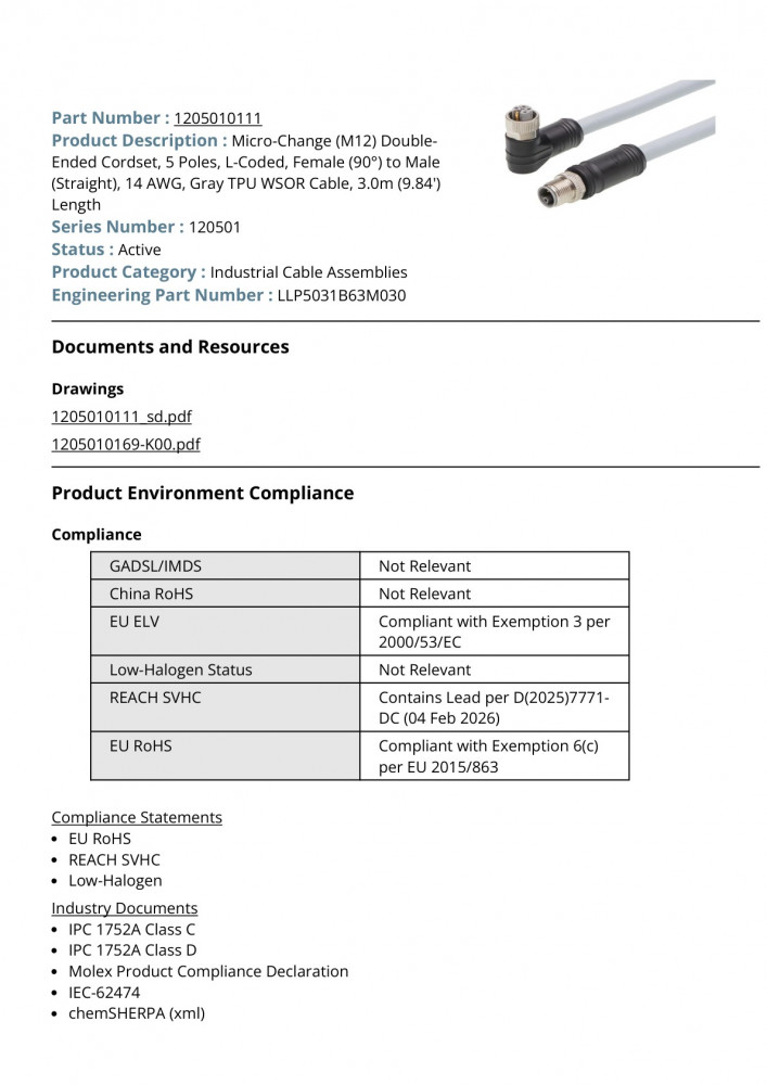 MOLEX packaging drawing image, page 1