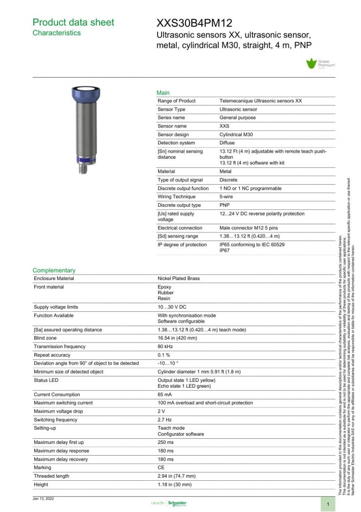 XXS30B4PM12 technical document page 1