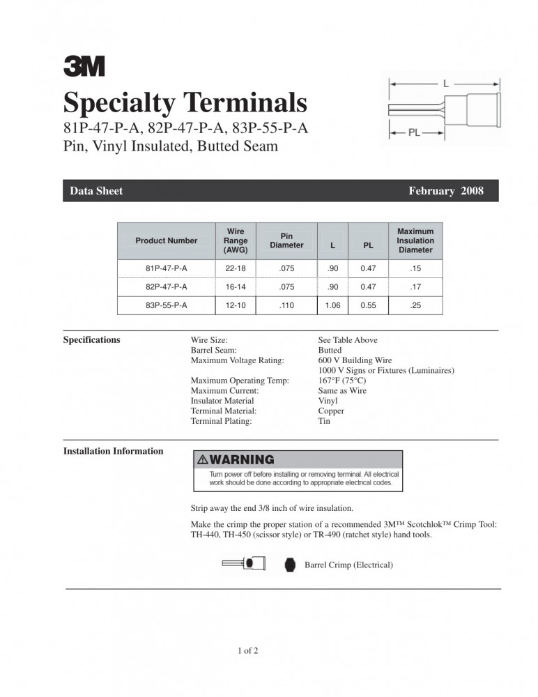 3M 83P-55-P-A Specialty Terminals technical document page 1
