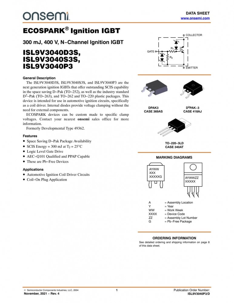 ISL9V3040D3ST datasheet page 1