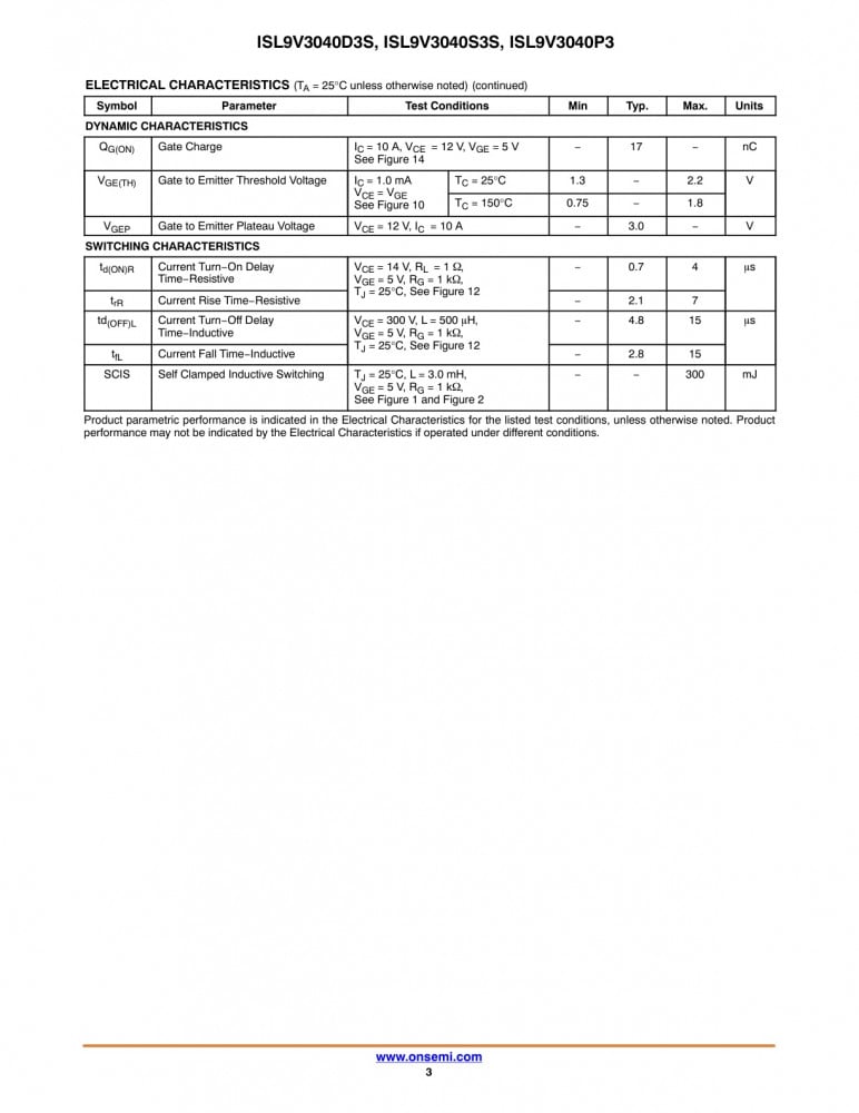 ISL9V3040D3ST datasheet page 3