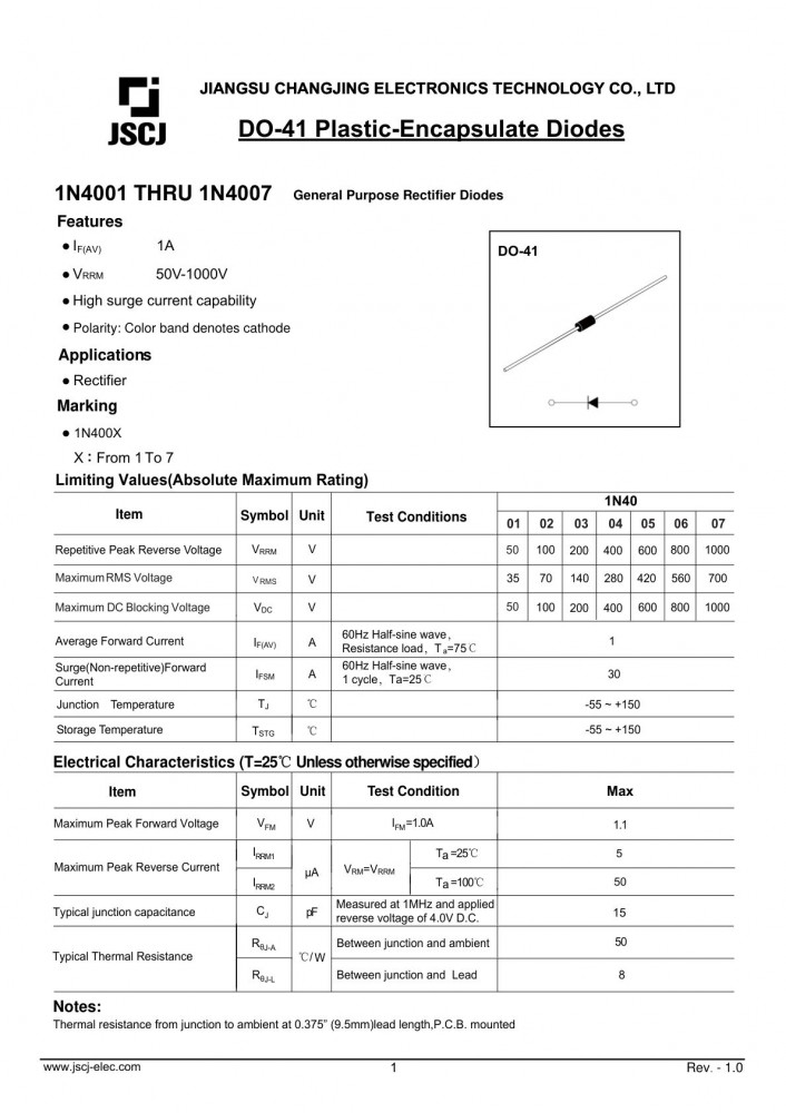 JSCJ 1N4007 datasheet page 1