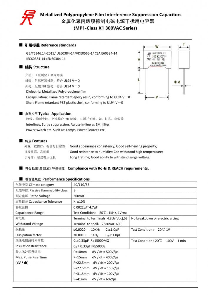 SRD MP1 X1 capacitor datasheet page 1