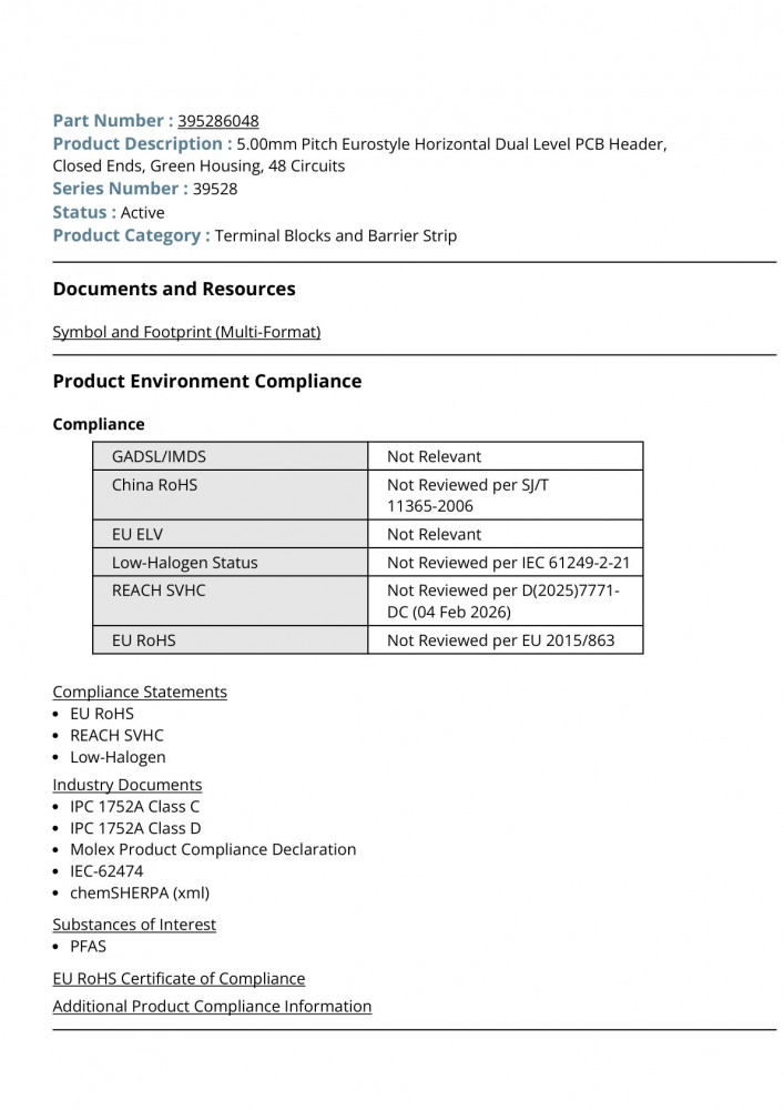 Product documentation image 1 for MOLEX 395286048