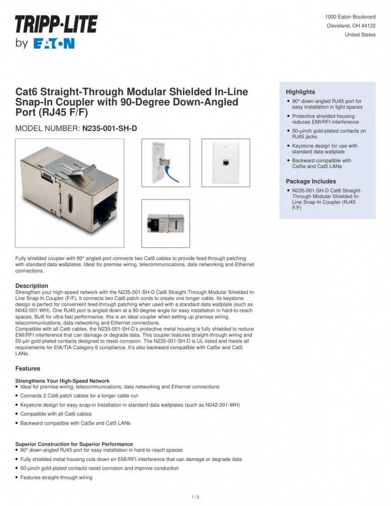 EATON N235-001-SH-D technical document page 1