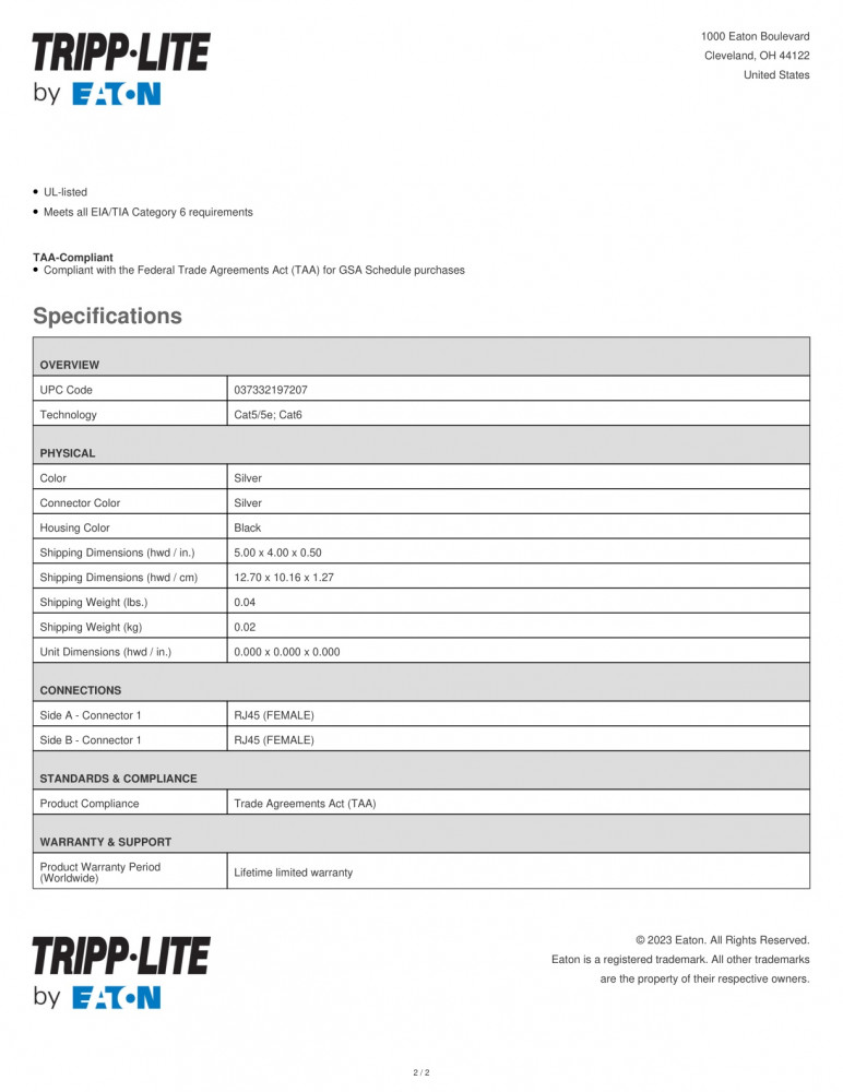 EATON N235-001-SH-D technical document page 2