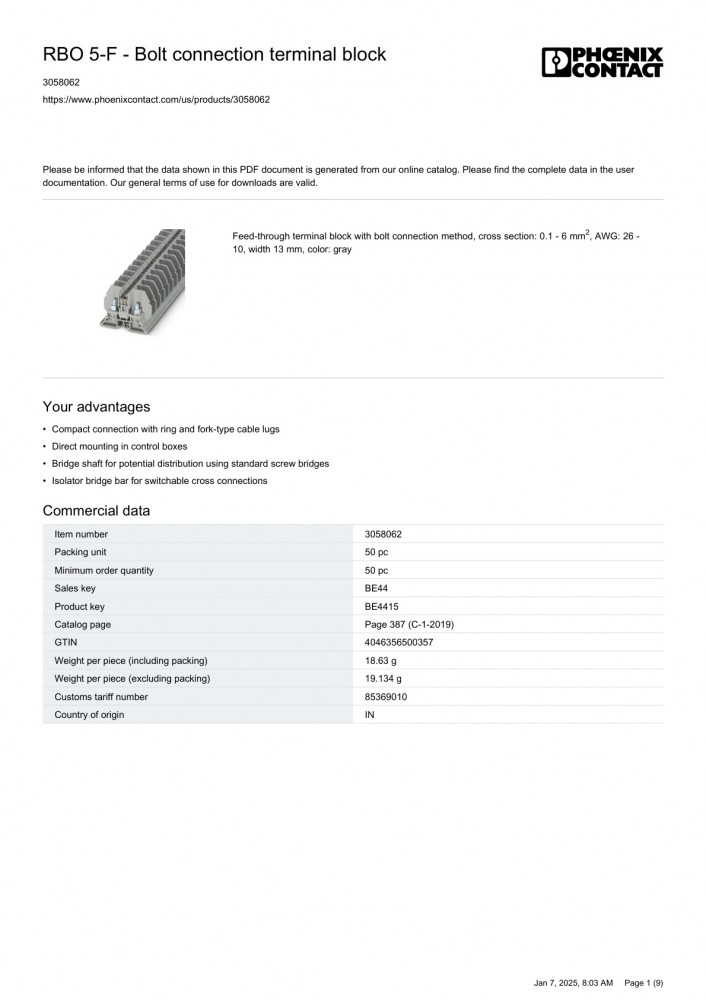 Phoenix Contact 3058062 technical document page 1