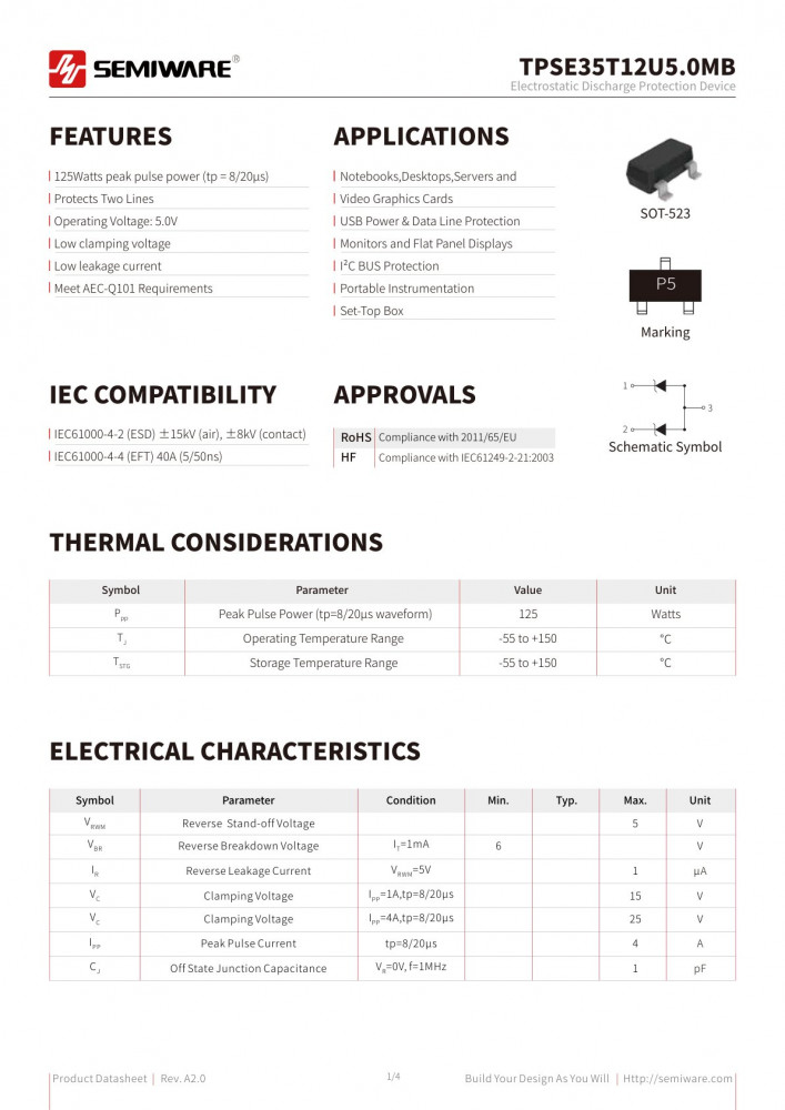TPSE35T12U5.0MB technical document page 1