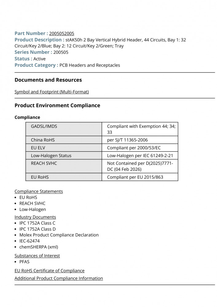 MOLEX 2005052005 product document page 1