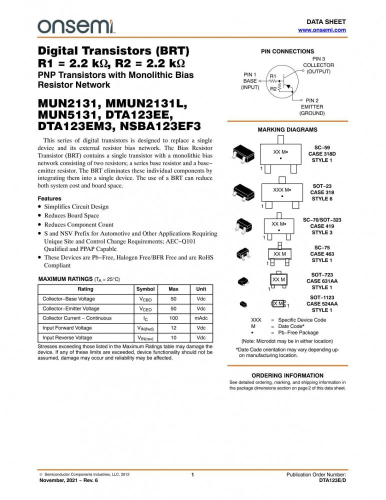 NSBA123EF3T5G technical document page 1