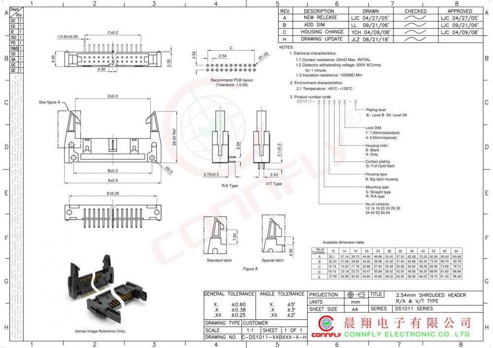 CONNFLY Elec DS1011-34SBSiA7-B technical drawing page