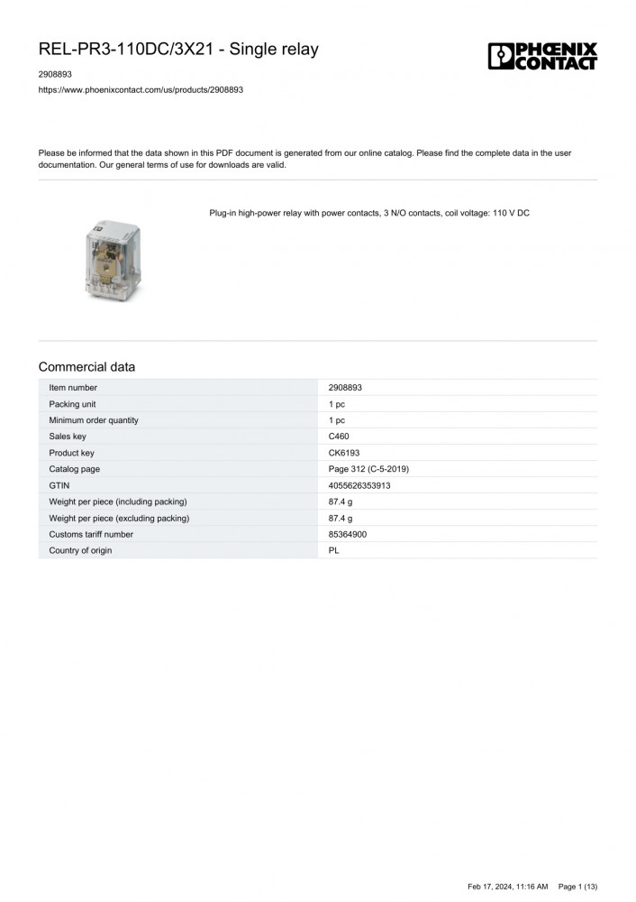 Phoenix Contact 2908893 datasheet page 1