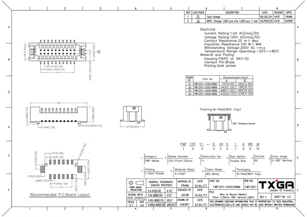 TXGA FWF12511-D40S14W5M technical drawing page 1