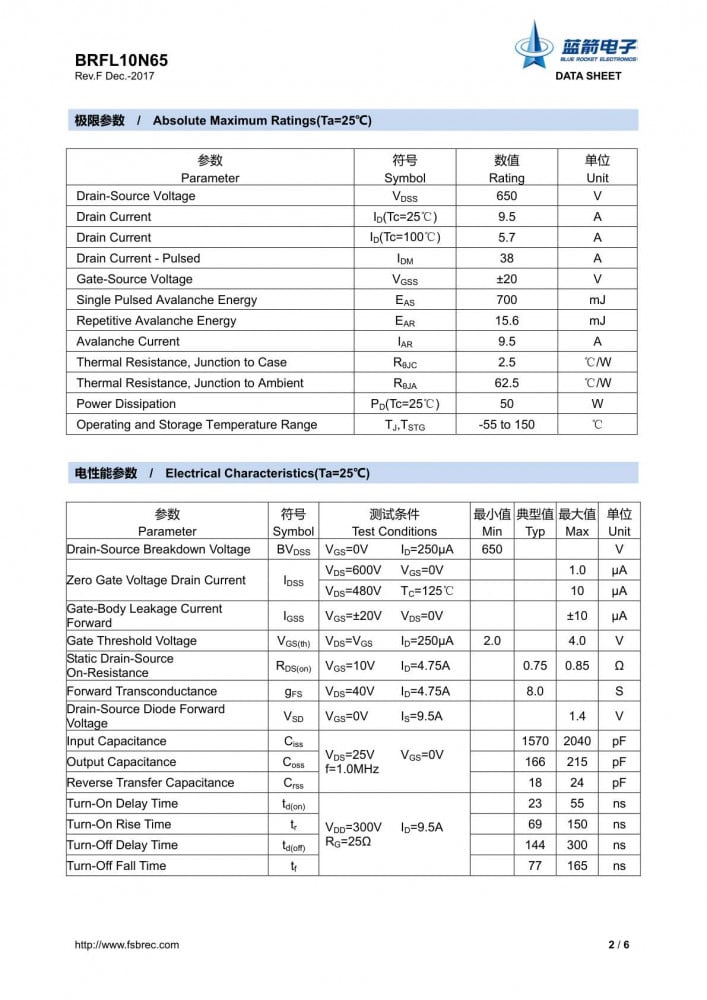 BRFL10N65 datasheet page 2