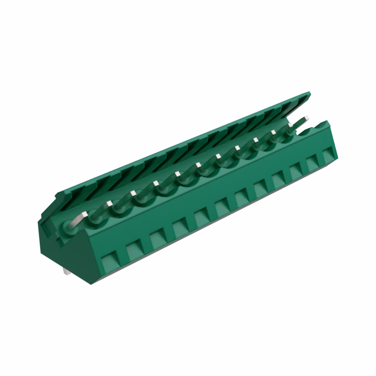 5.00mm Pitch Eurostyle 45° Angle PCB Header, Open Ends, 12 Circuits, Green for sale