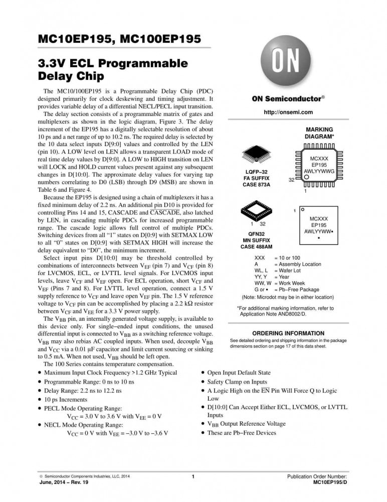 MC100EP195MNG datasheet page 1