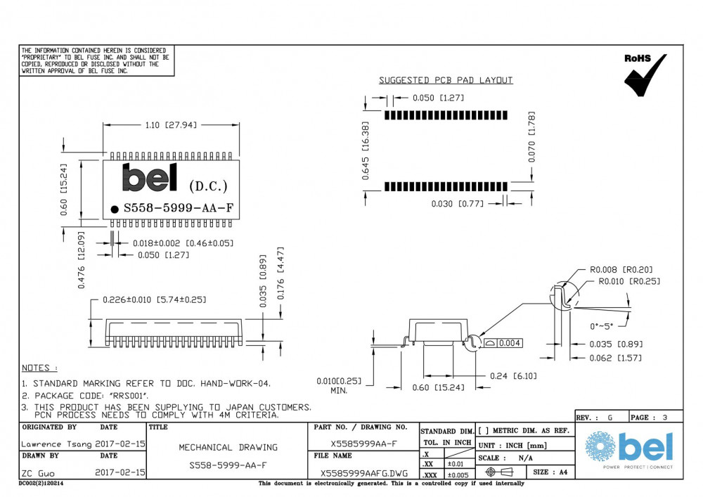 S558-5999-AA-F mechanical drawing page