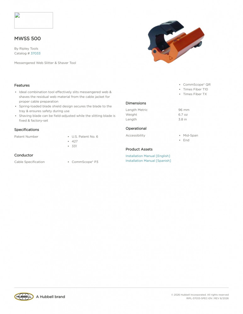 MWSS 500 product documentation visual for catalog 37033