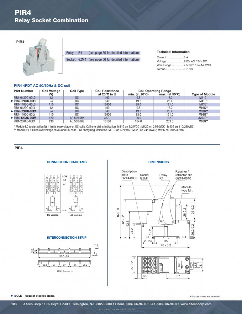 Altech PIR4 relay datasheet page