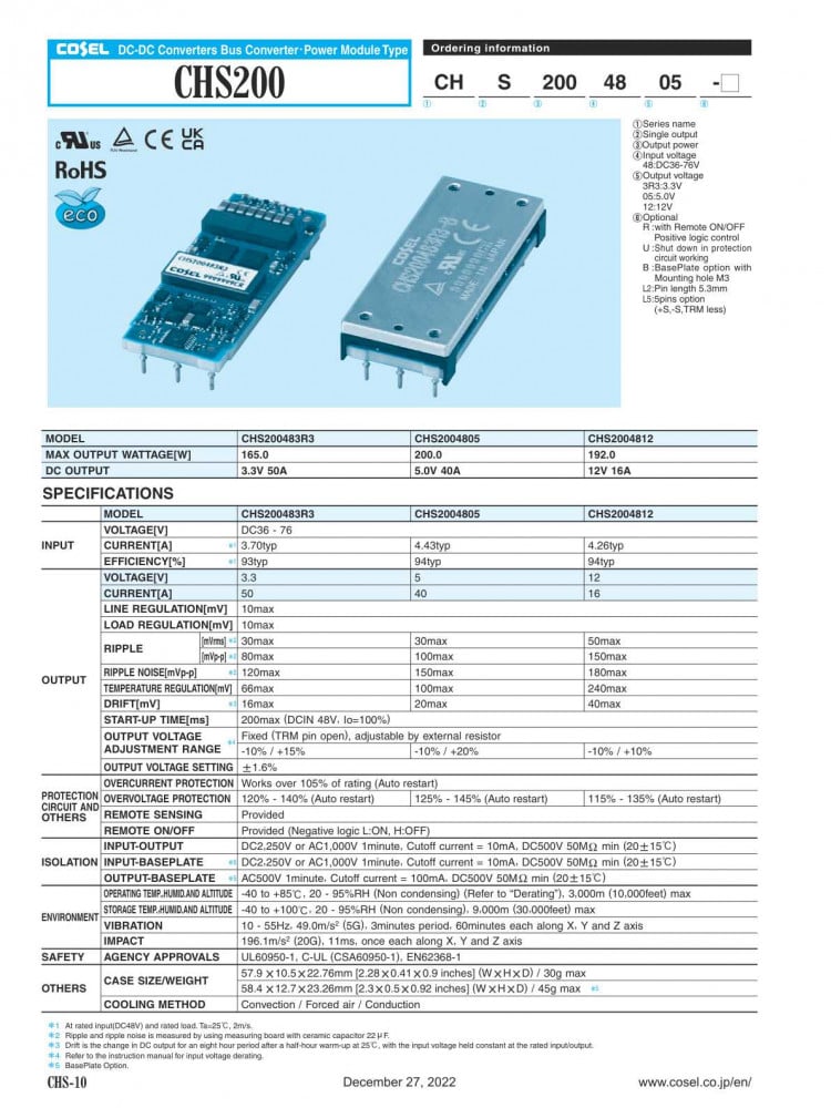 Cosel CHS series datasheet page 10
