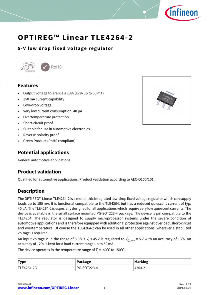 TLE42642GHTSA2 datasheet page 1
