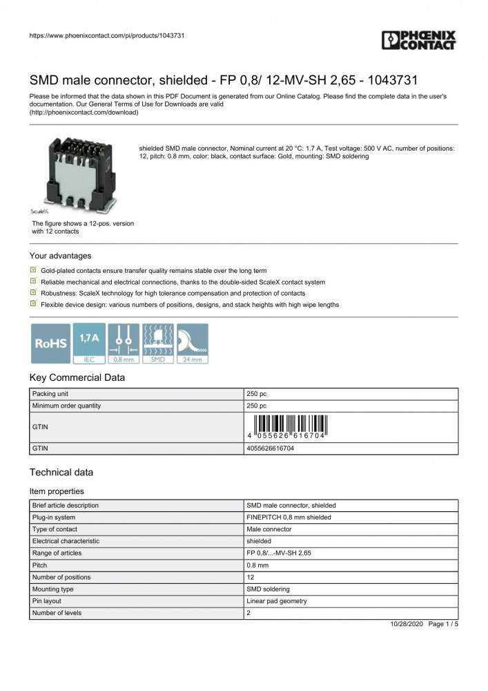 Phoenix Contact 1043731 technical document page 1