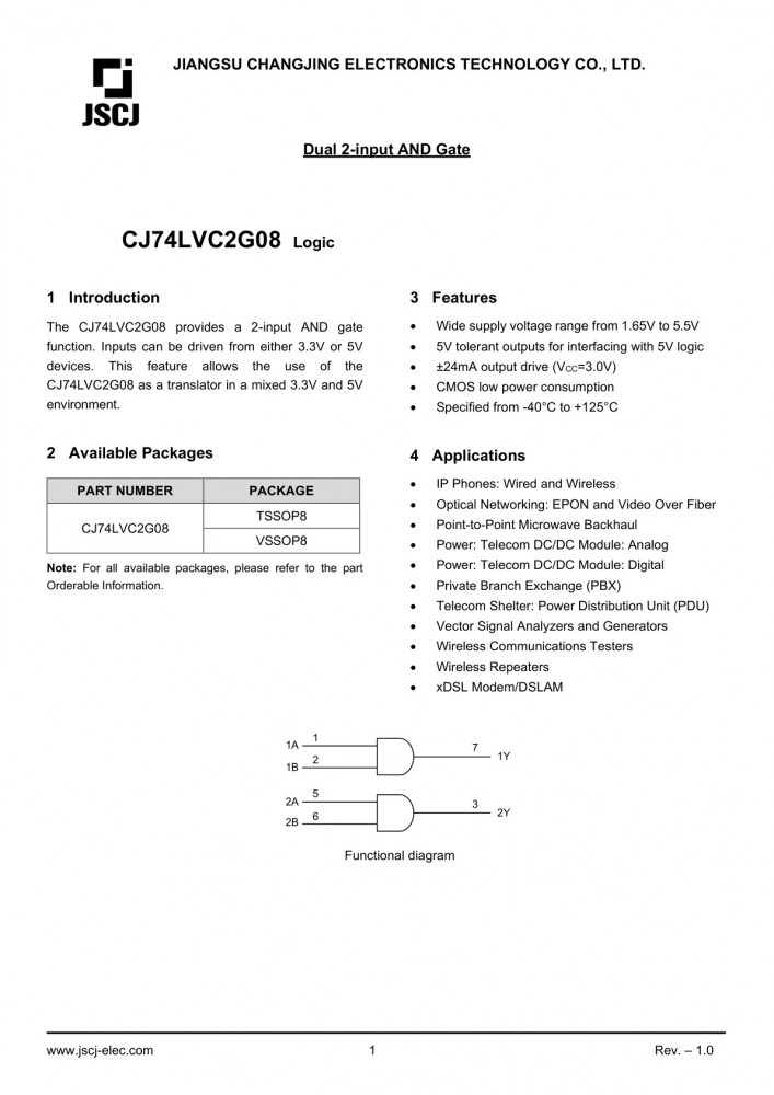 CJ74LVC2G08BAN datasheet page 1