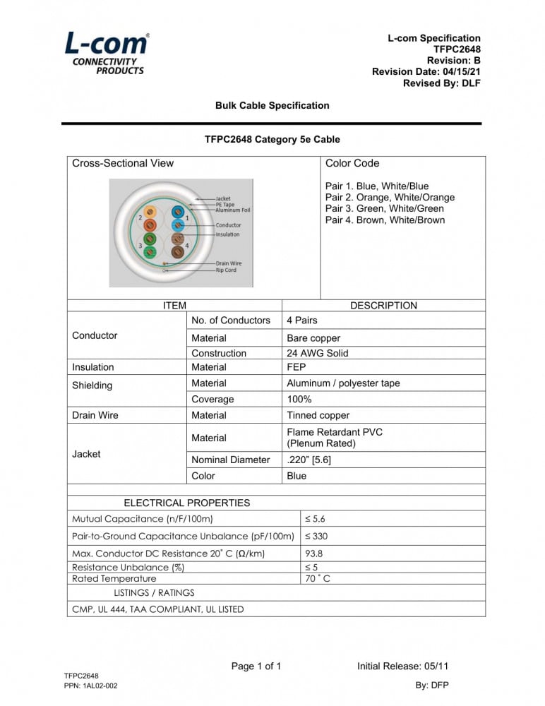 L-com TFPC2648 technical document page
